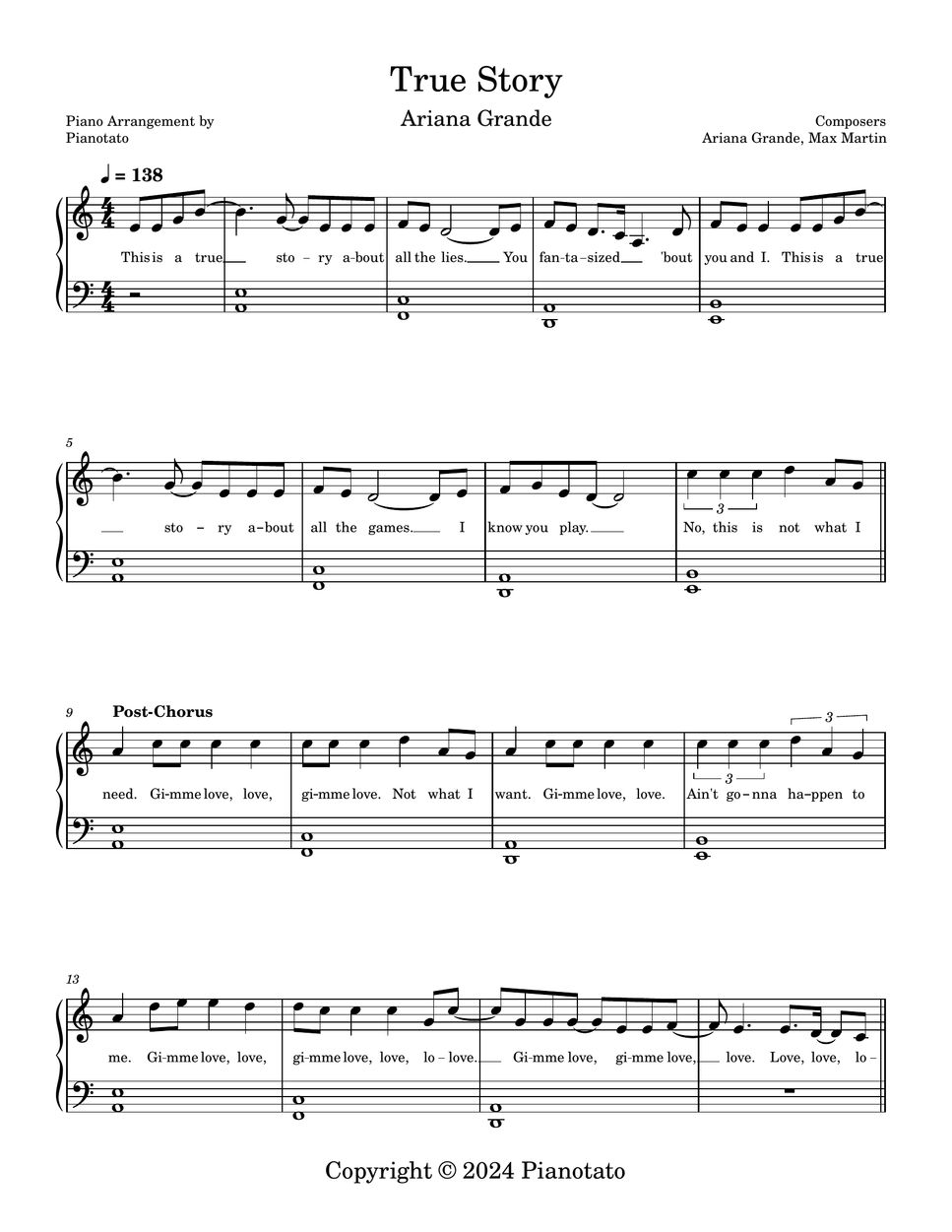 Ariana Grande - True Story نوتة by Pianotato