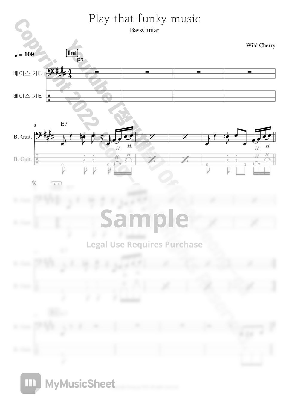 Wild Cherry - Play that funky music [BassGuitar] Sheets by Youtube[정가채널]