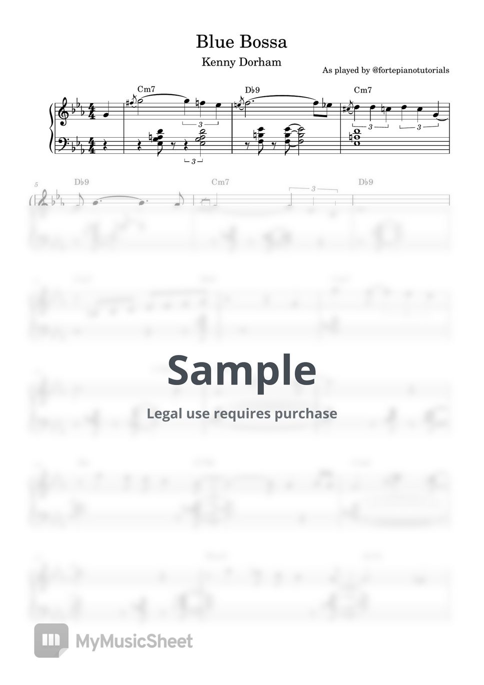 Kenny Dorham - Blue Bossa Sheets by @fortepianotutorials