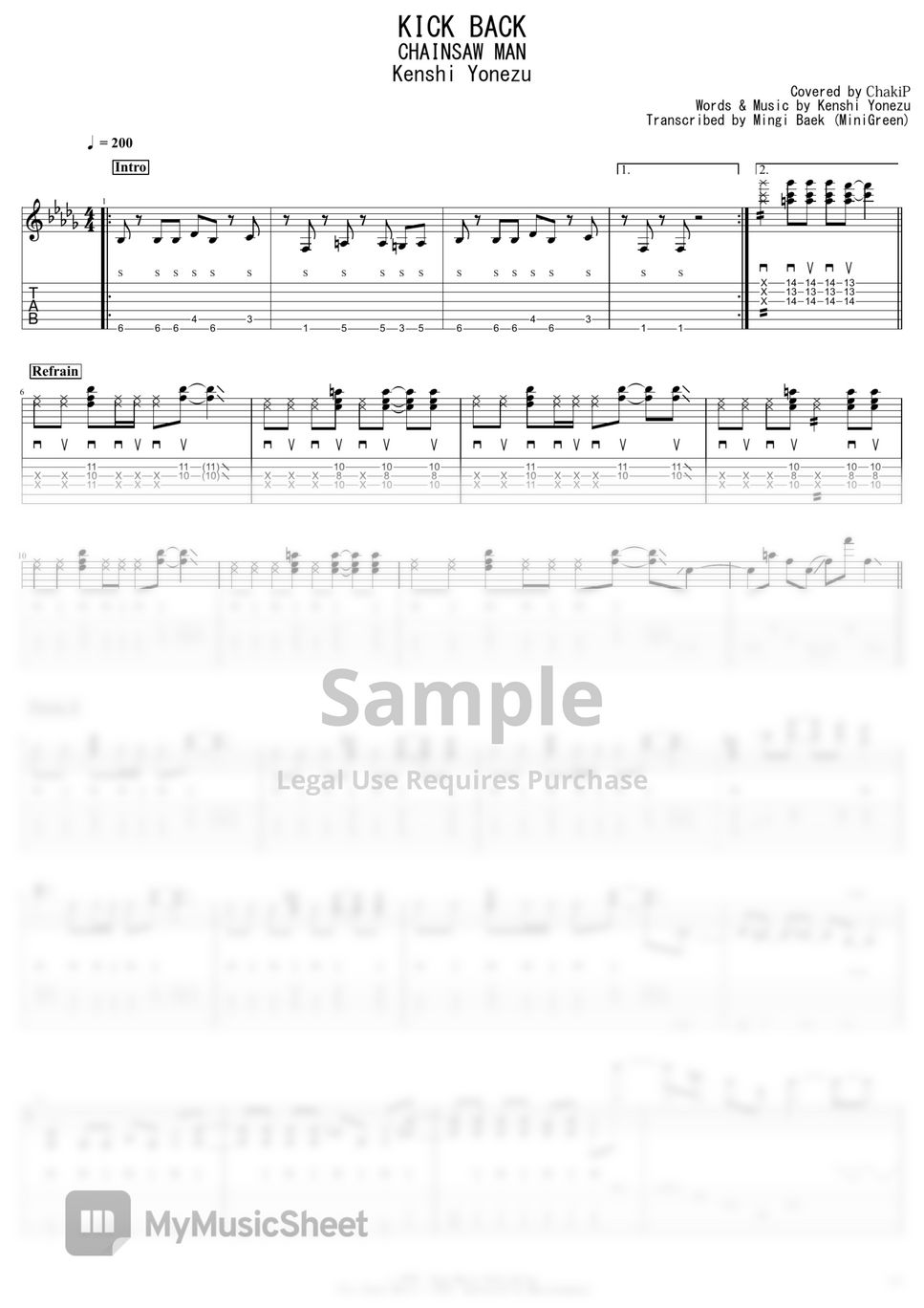 Kenshi Yonezu - KICK BACK TAB+1 pent. by ChakiP