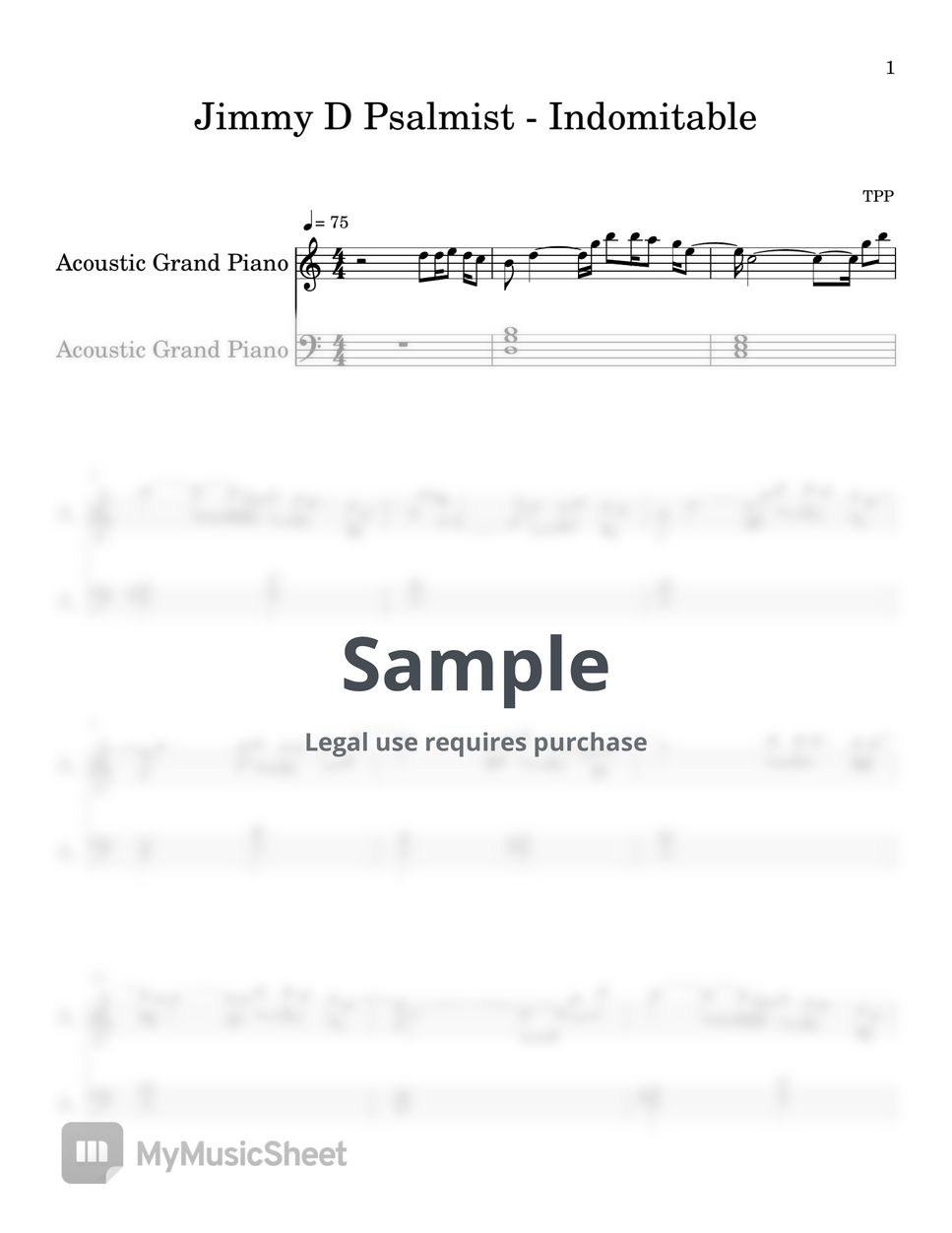 Jimmy D Psalmist - Indomitable (PIANO SHEET) 악보 by TPP