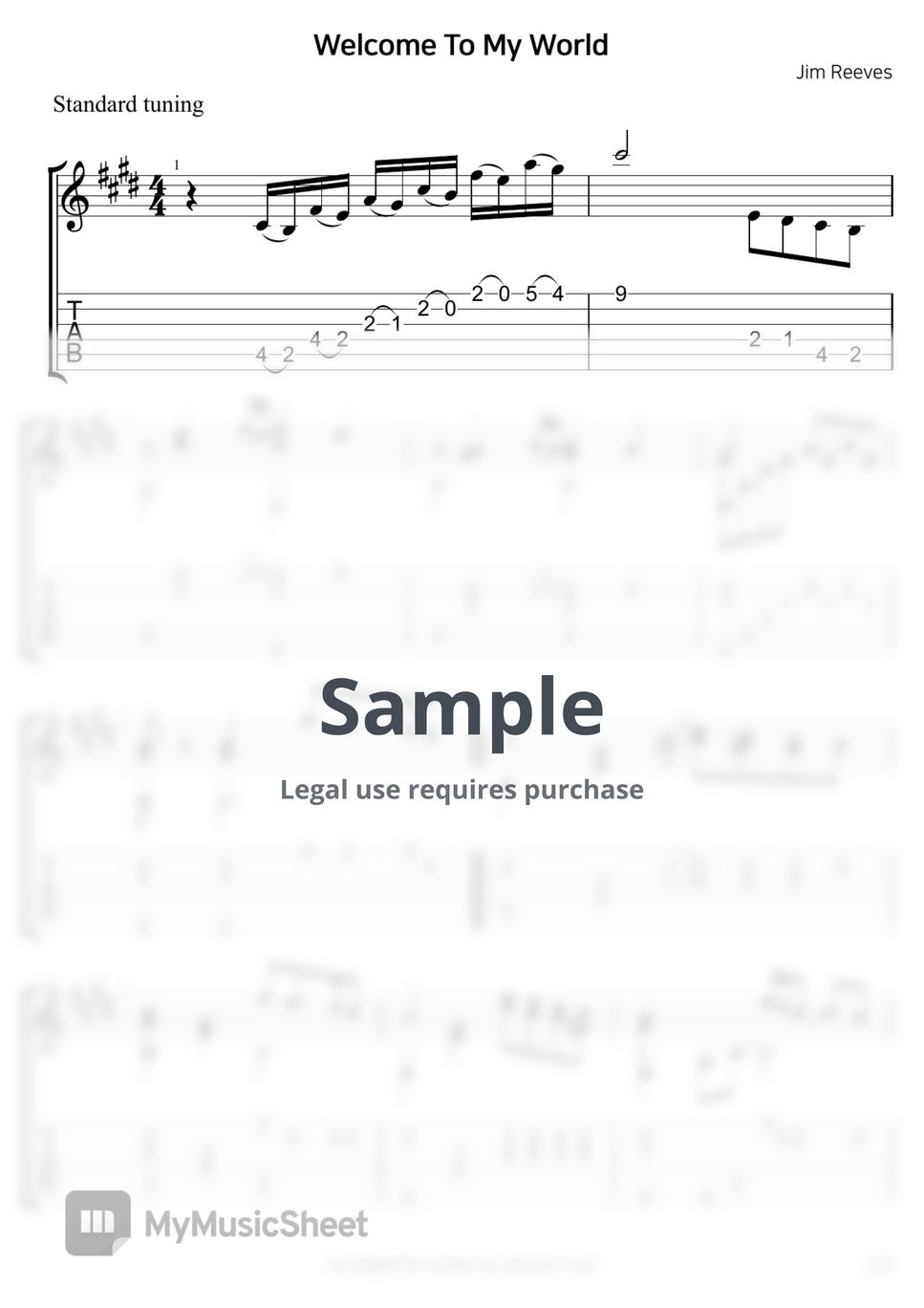 Jim Reeves - Welcome To My World (클래식기타 연주곡) TAB+1 Staff by Jeremy Choi