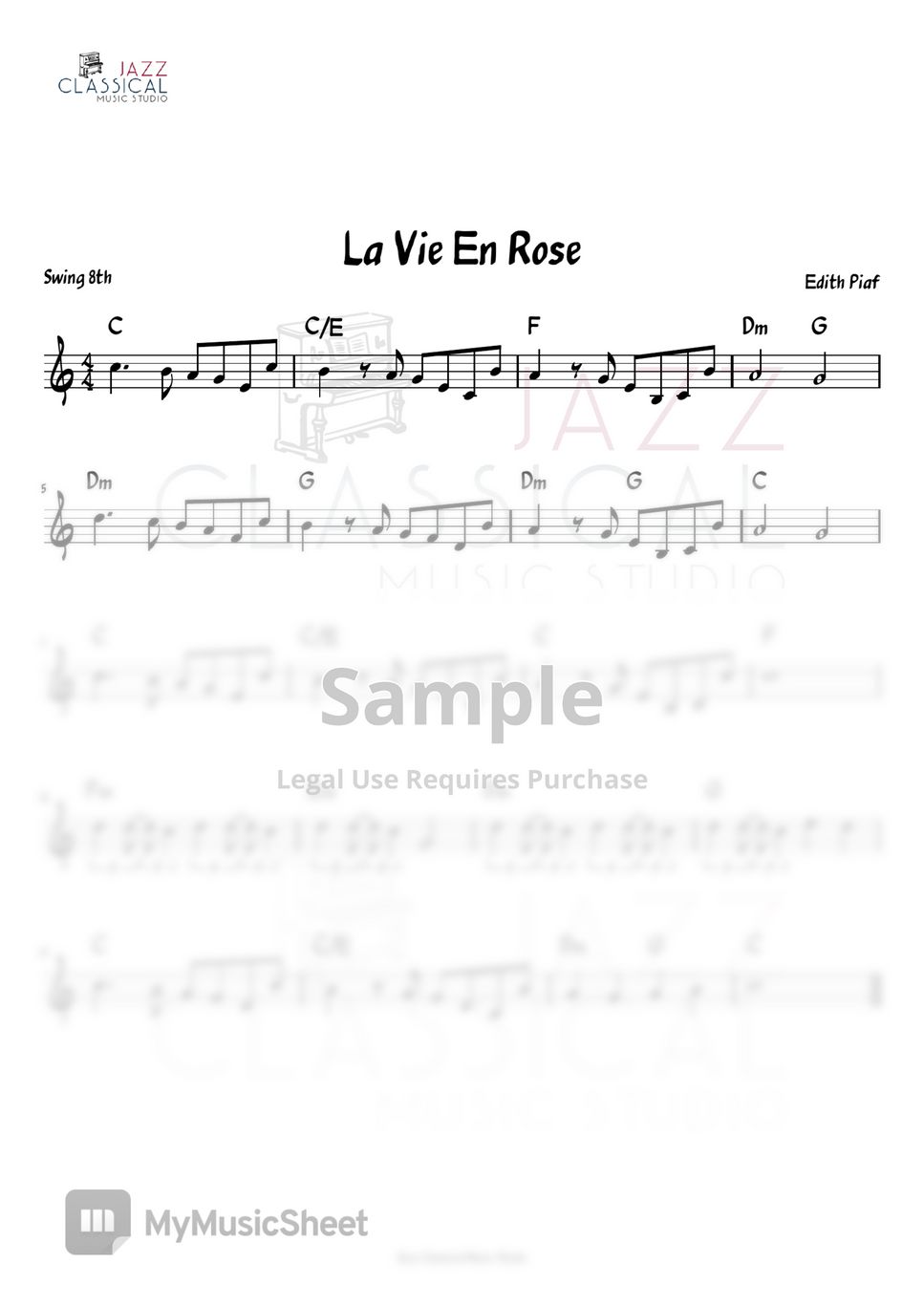Edith Piaf - La Vie En Rose Sheet Music by Jazz Classical Music Studio