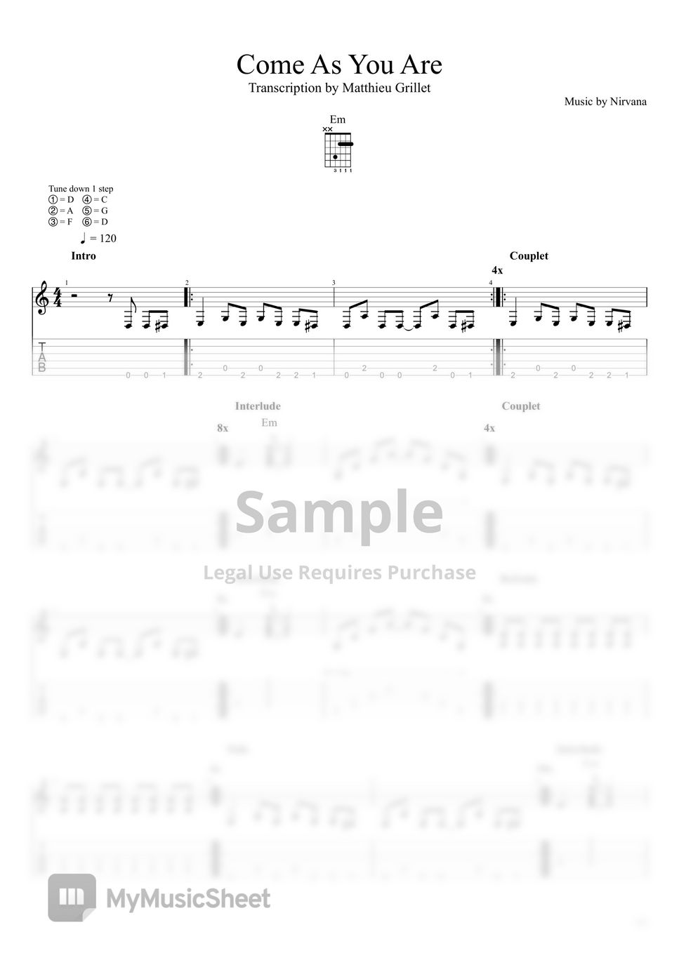 Nirvana - Come As You Are 楽譜