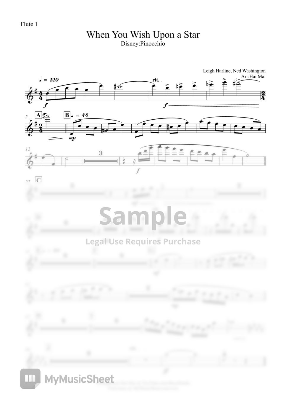 Leigh Harline - When You Wish Upon a Star for Orchestra - Set of Part ...