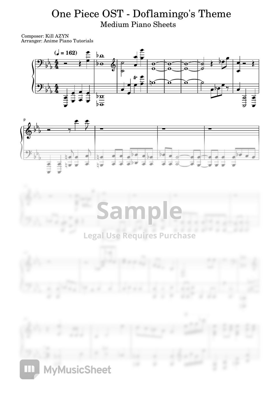 Kill AZYN - Doflamingo Theme (MEDIUM) Sheet Music by Anime Piano Tutorials