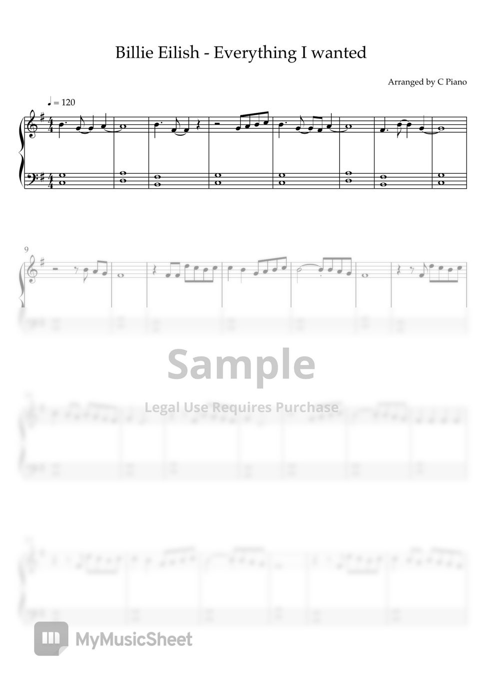 Billie Eilish - Everything I Wanted (Easy Version) Sheets by C Piano