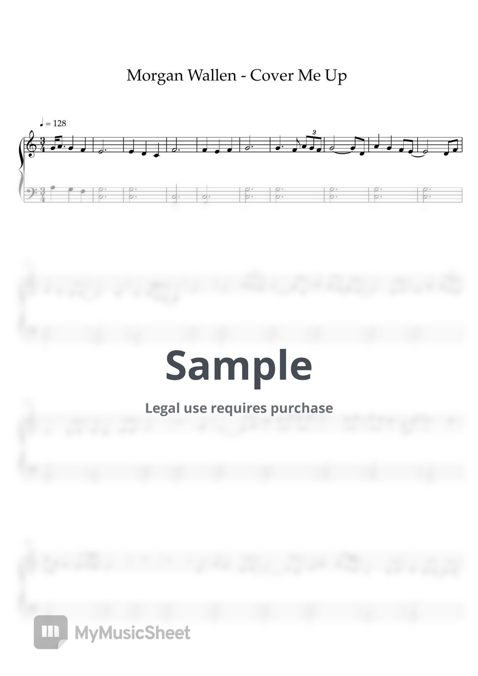 Morgan Wallen - Cover Me Up (Easy Version) 악보 by C Piano