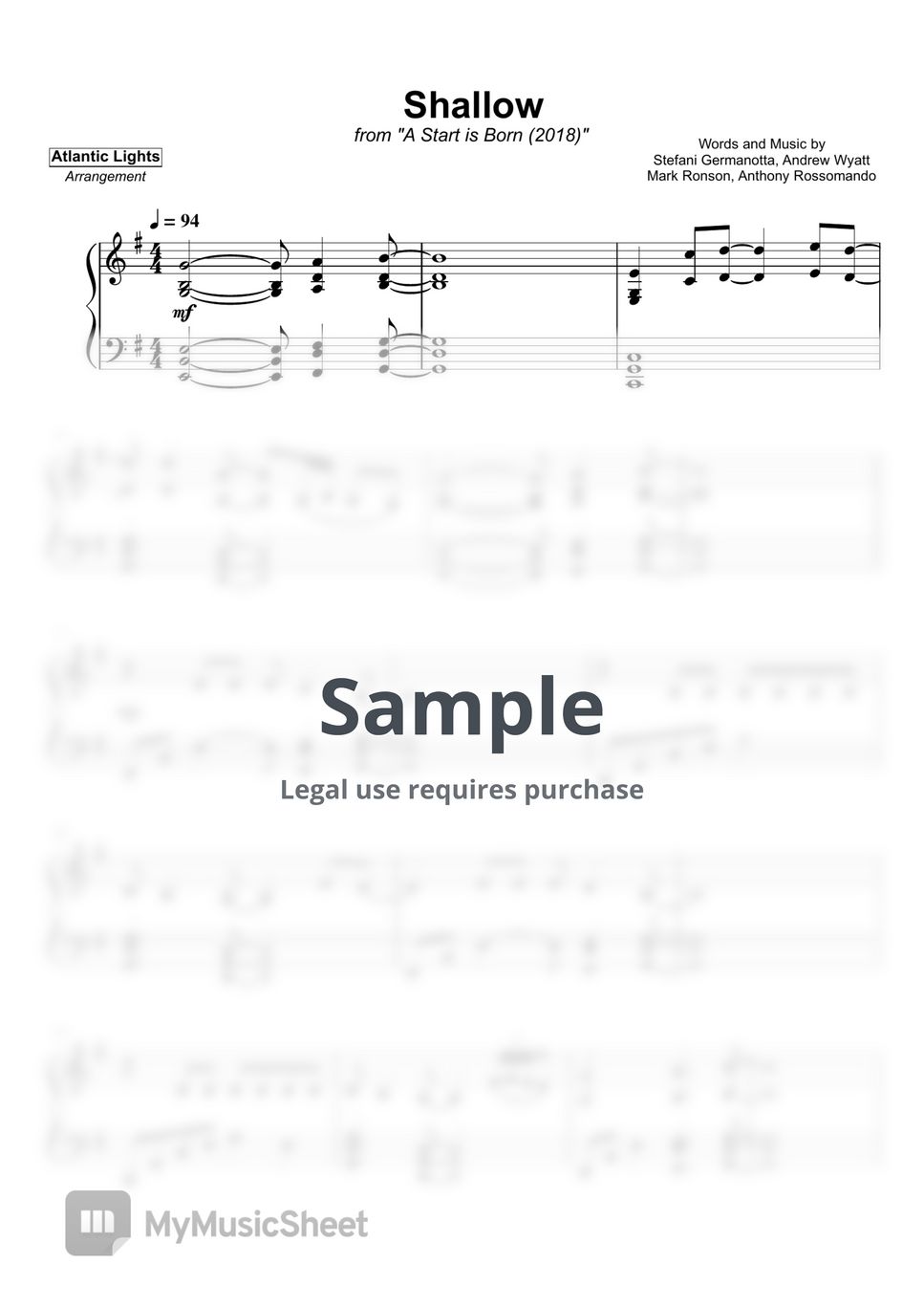 Lady Gaga, Bradley Cooper - Shallow 악보 by Atlantic Lights