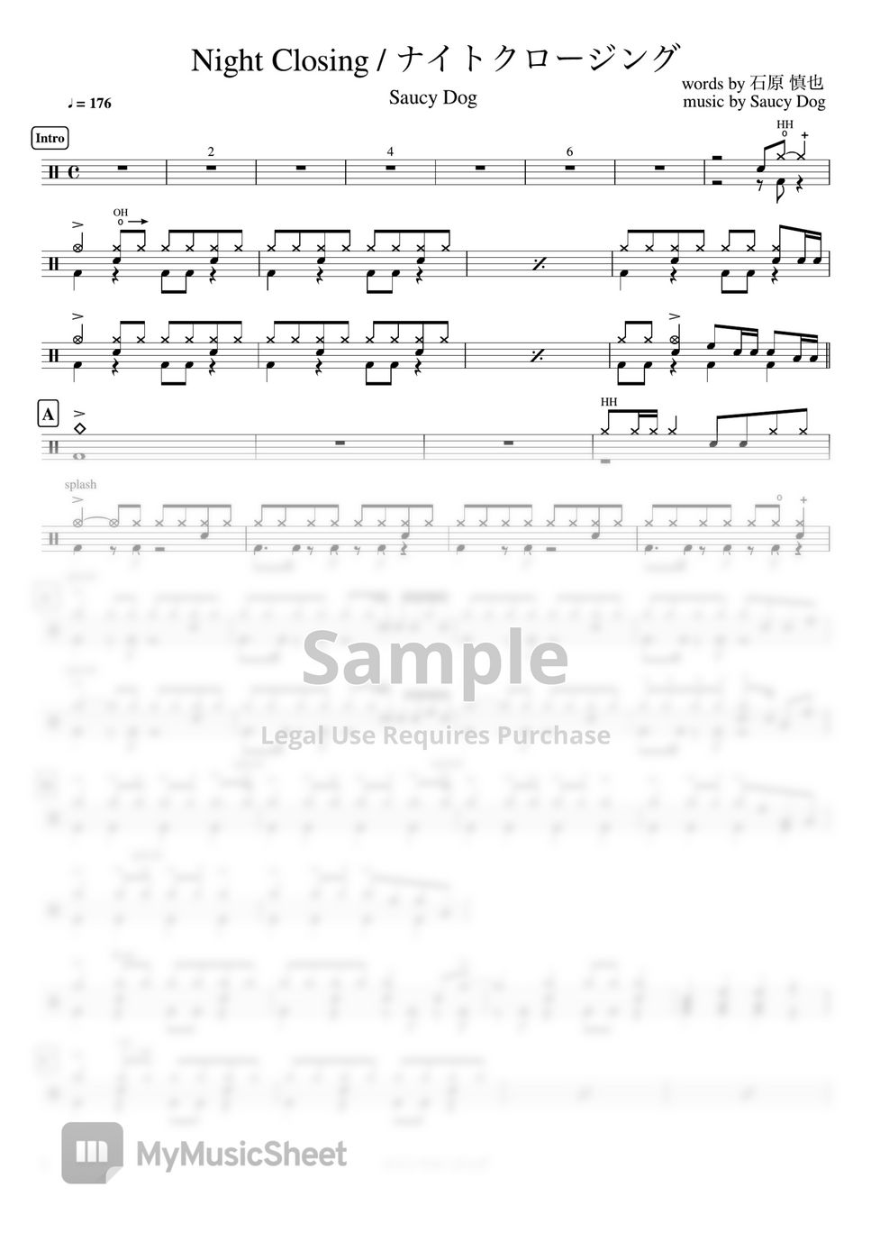 Saucy Dog - Night Closing / ナイトクロージング 악보 by Cookai's J-pop Drum sheet ...