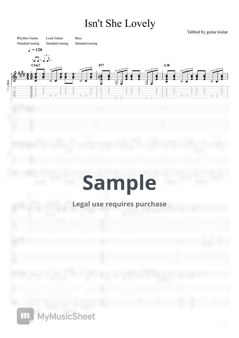 Stevie Wonder - Isn't She Lovely (Easy TAB Sheet Music) Sheets by ...