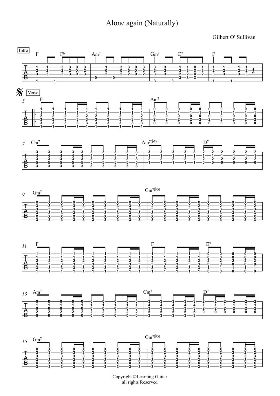 Gilbert O' sullivan - Alone again (Naturally) Guitar Rhythm (Chords ...