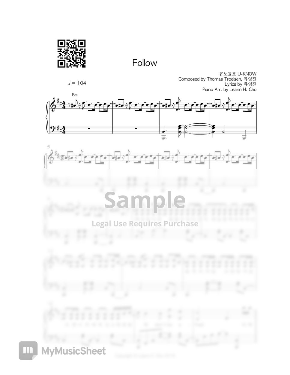 U-KNOW 유노윤호 - Follow Sheet Music