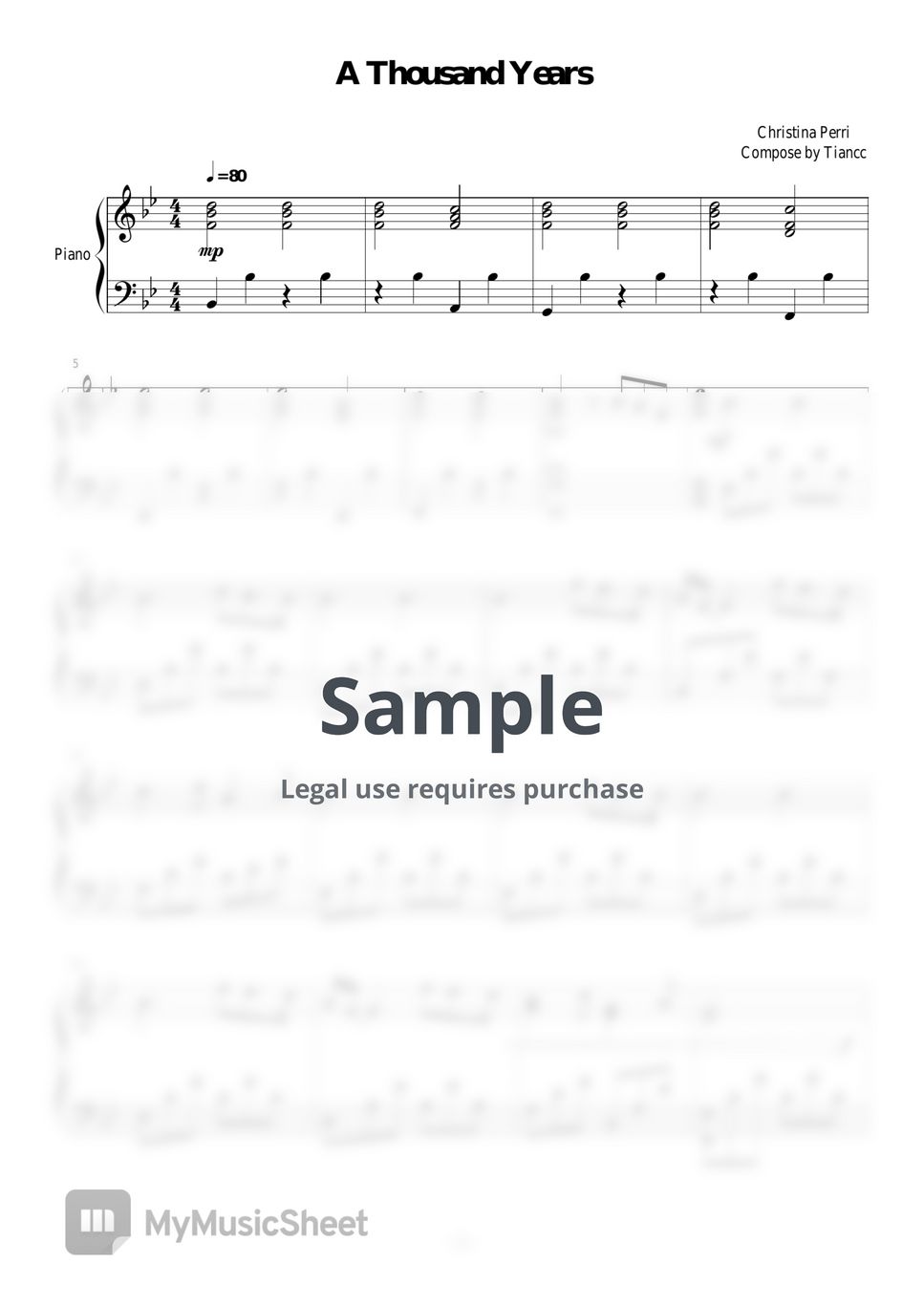 Christina Perri - A Thousand Years Sheet Music by Tiancc