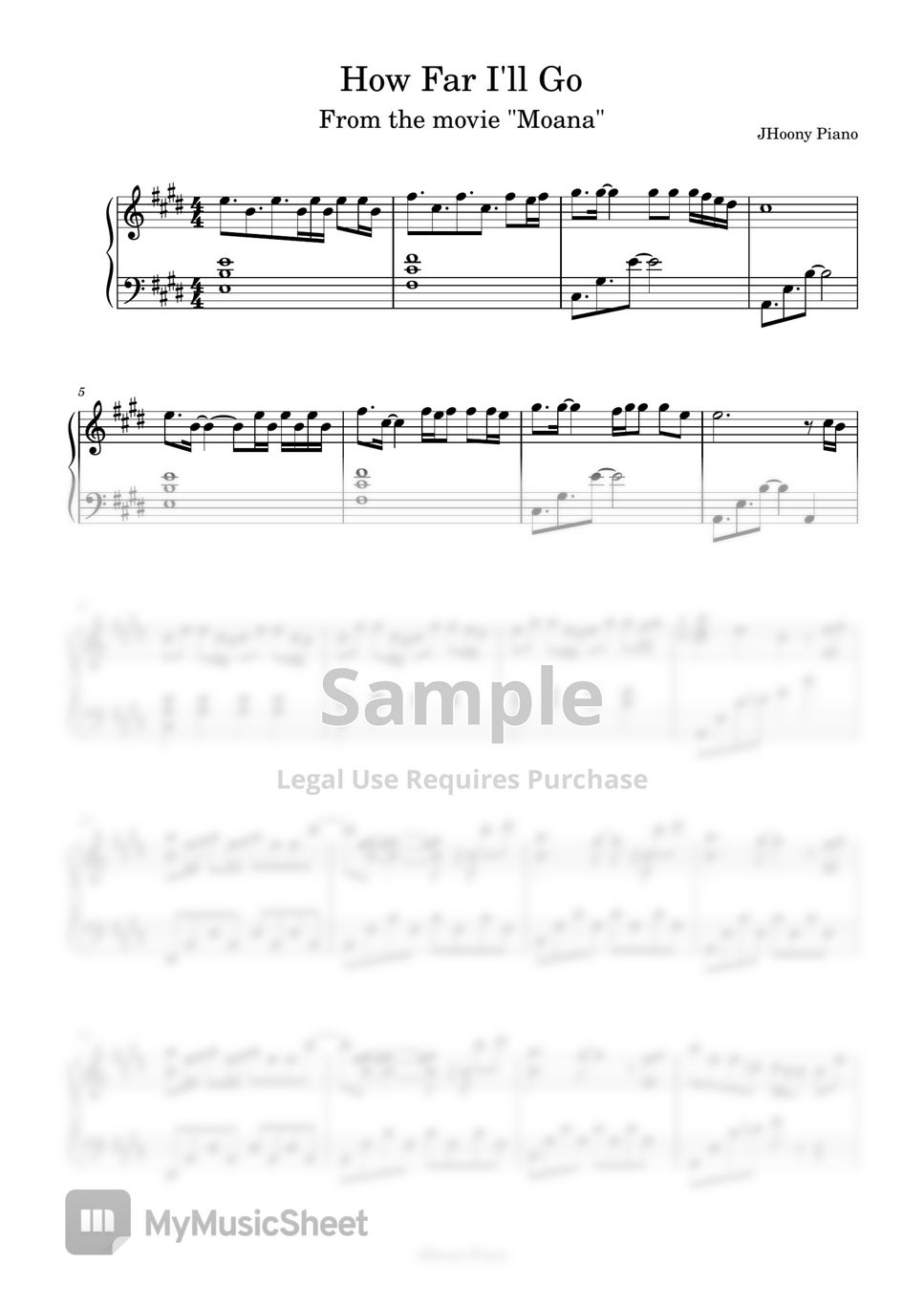 Moana - How Far I'll Go (Intermediate) 악보 by JHoony Piano