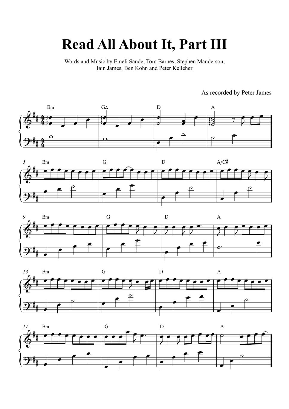 Read All About It, Pt. III (Emeli Sandé) - Piano Solo Sheets