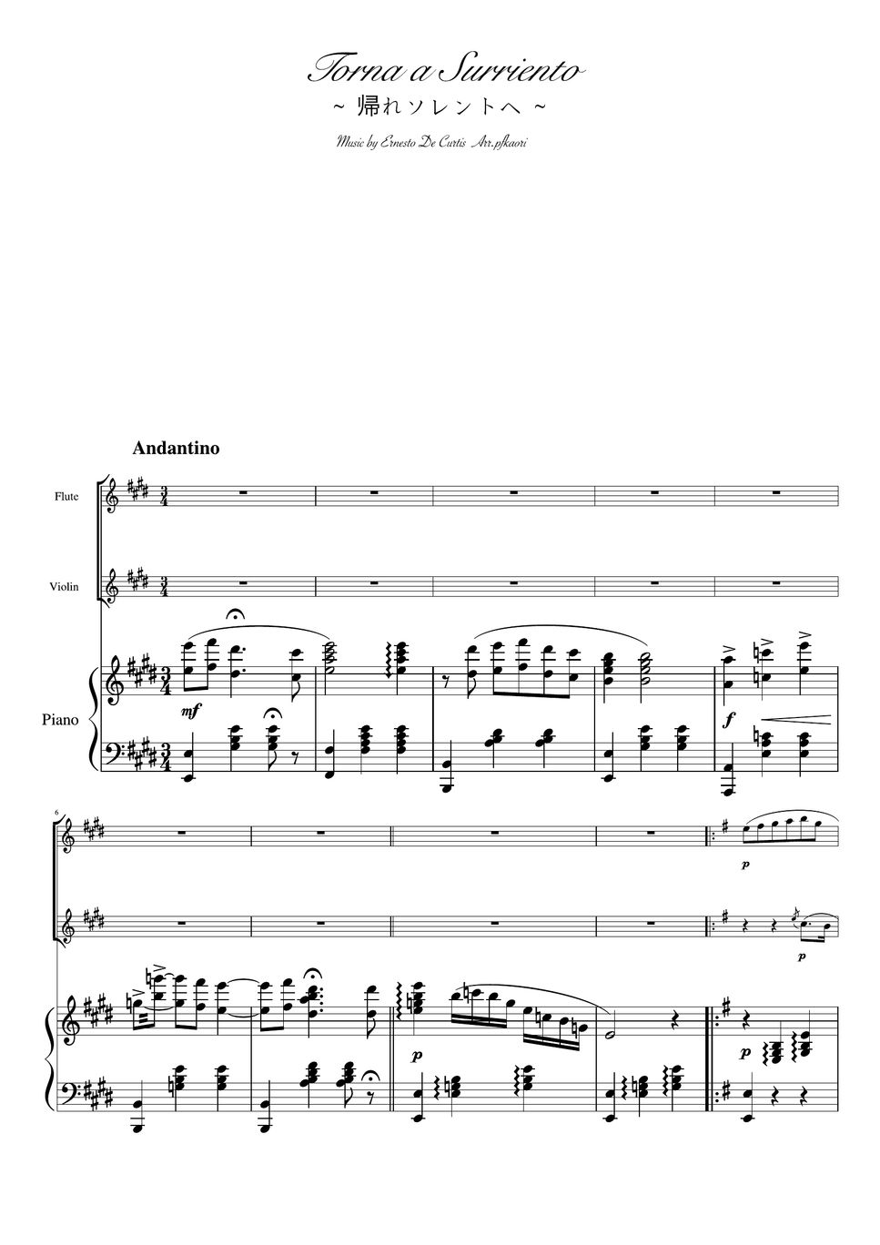 E.Curtis - Torna a Surriento (Edur/Piano trio violin and flute) 樂譜 by ...