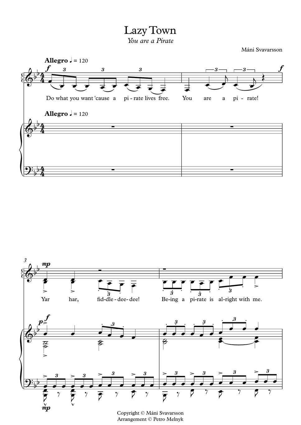 You Are a Pirate - LazyTown piano cover Sheet by Petro Melnyk