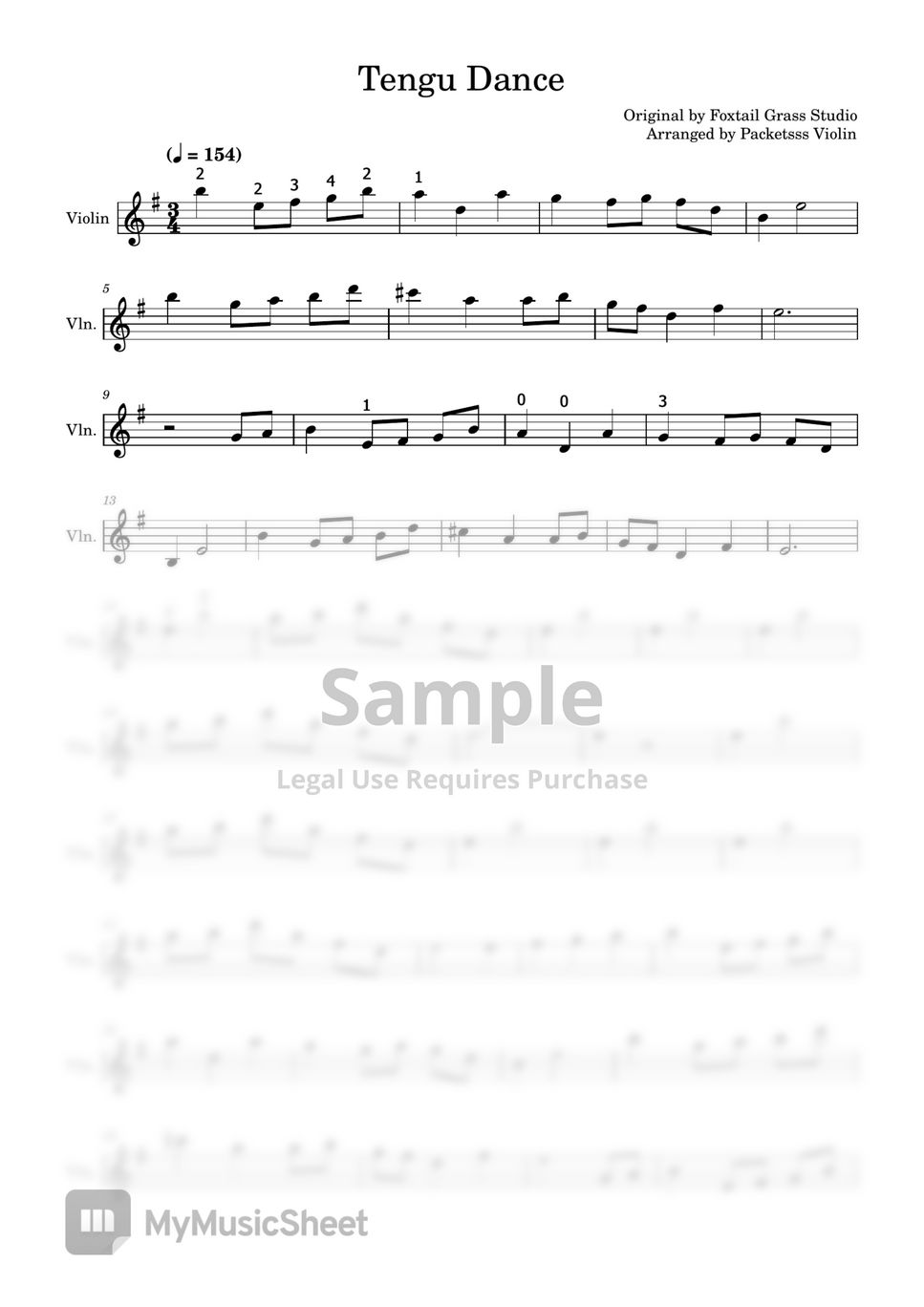 Foxtail Grass Studio - Tengu Dance Sheet by Packetsss Violin