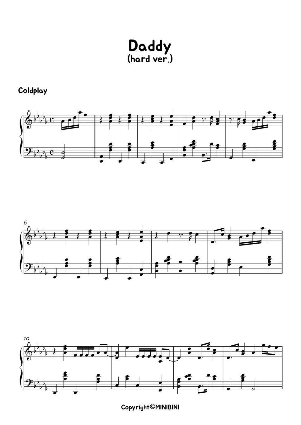 Coldplay - Daddy (Hard Version) Sheet by MINIBINI