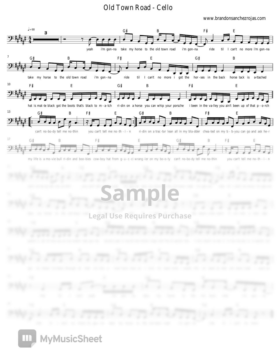 OLD TOWN ROAD - CELLO 악보