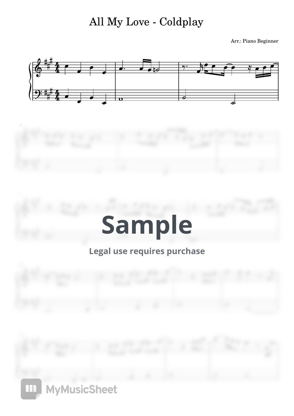 Coldplay - All My Love Sheets by Piano Beginner