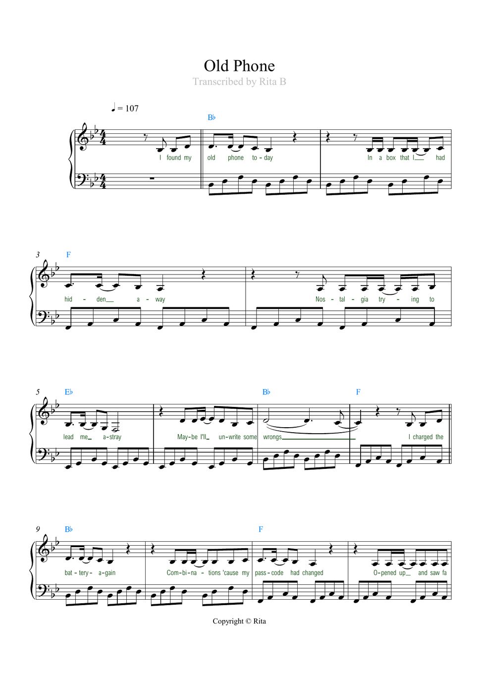 Ed Sheeran - Old Phone (lyrics/chords) 악보 by Rita B