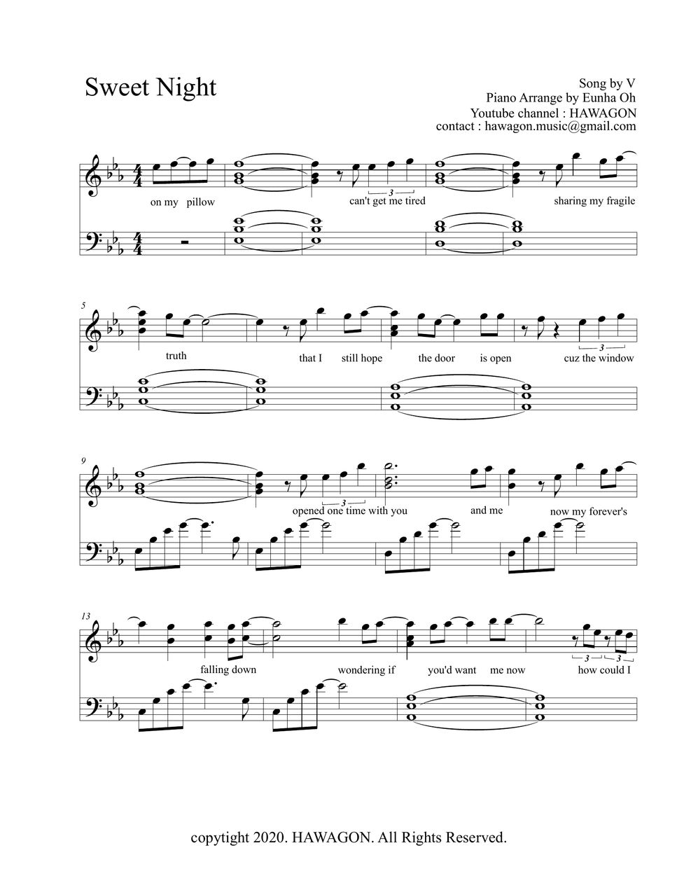 V of BTS - Sweet Night Sheet by HAWAGON