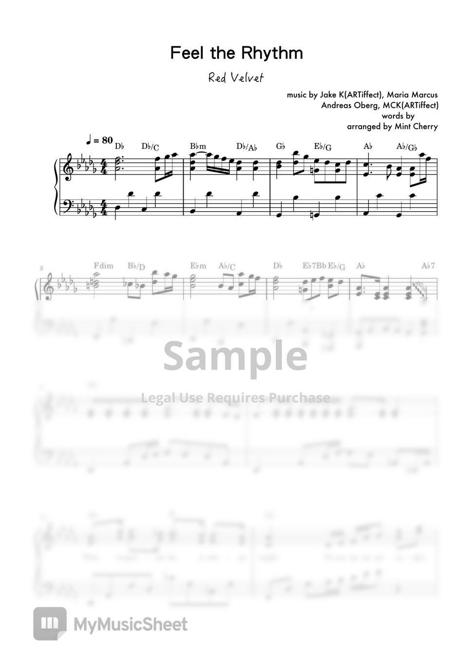 Red Velvet(레드벨벳) - Feel my rhythm (Db key + C key(easy)) 악보 by Mint Cherry