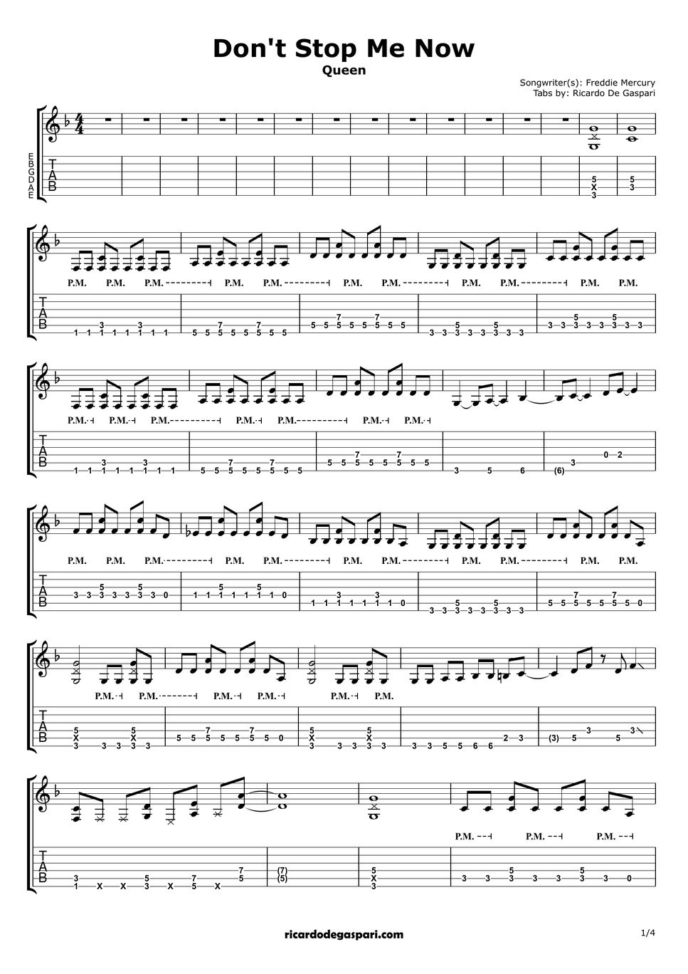 Queen - Don't Stop Me Now (for one guitar) Hoja by Ricardo De Gaspari