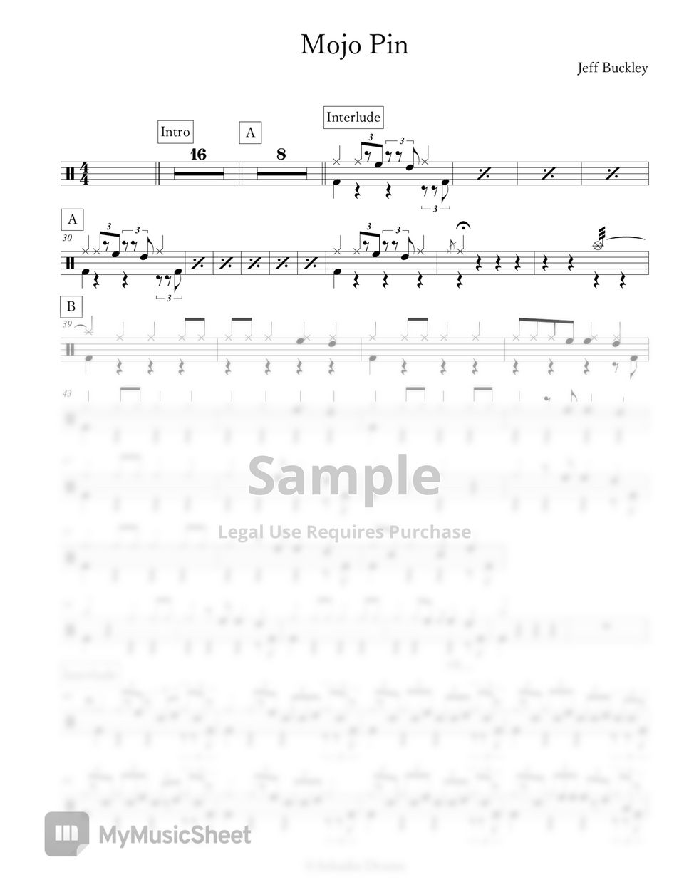 Jeff Buckley - Mojo Pin Sheet Music by Arkadia Drums