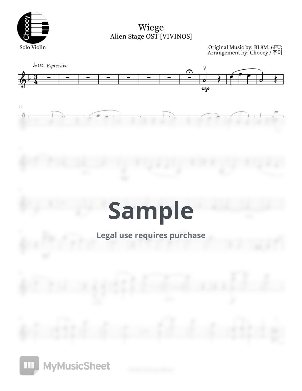 6FU; / BL8M - Wiege (Alien Stage OST) [VIVINOS] Violin Sheet Music PDF ...