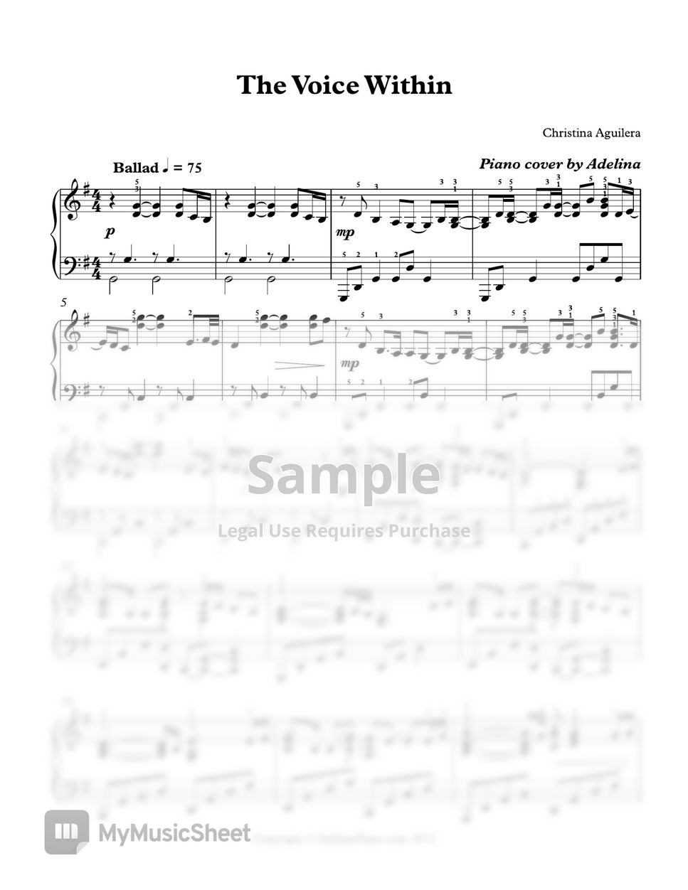 Christina Aguilera - The Voice Within 악보