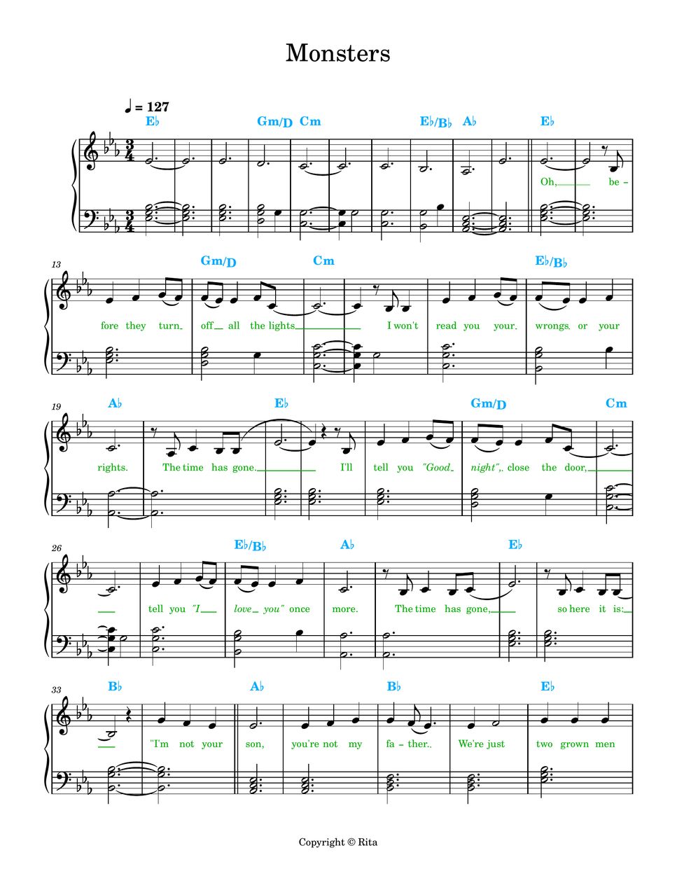 James Blunt - Monsters (With lyrics and chords) Sheet Music by Rita B