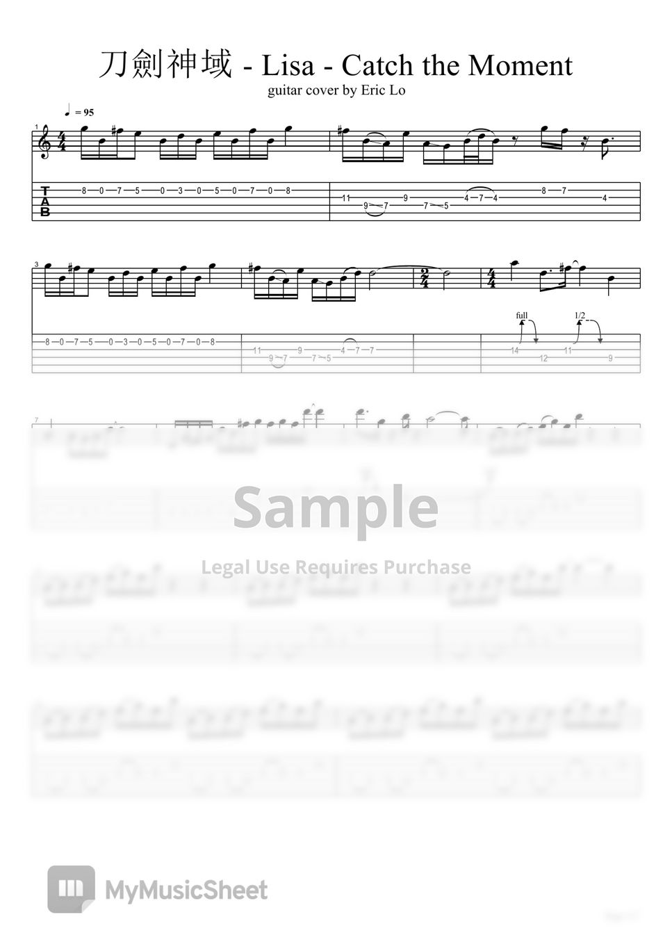 刀劍神域 - LiSA Catch the Moment guitar cover Tab + 1staff by eric lo