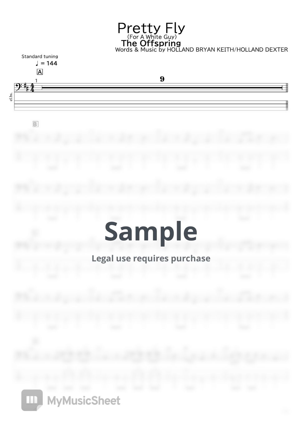The Offspring - Pretty Fly (For A White Guy) 악보 by たぶべー＠財布に優しいベース楽譜屋さん ...
