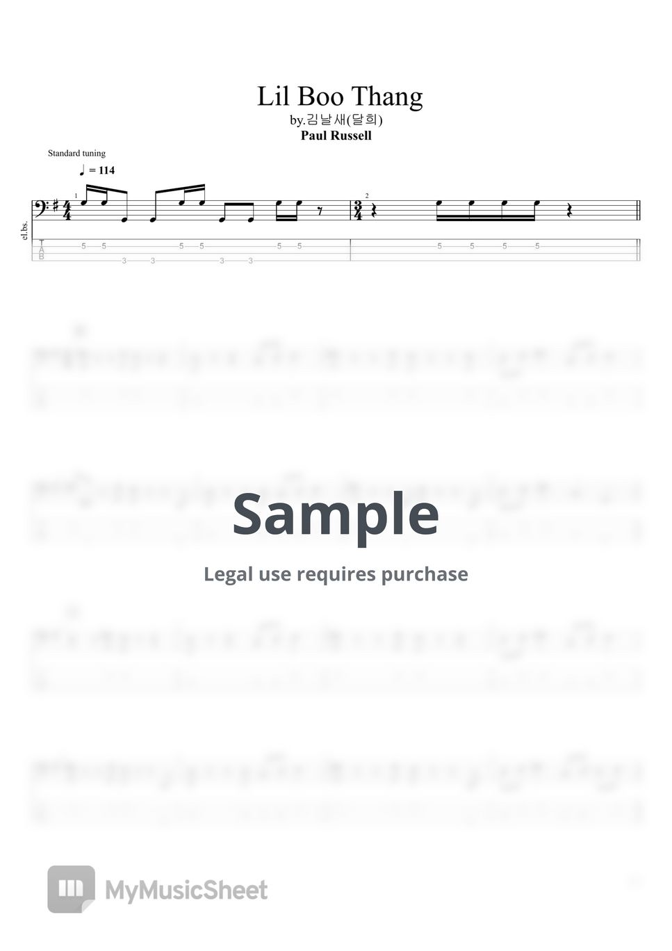 Paul Russell - Lil boo thang Tab + 1staff by 김날새