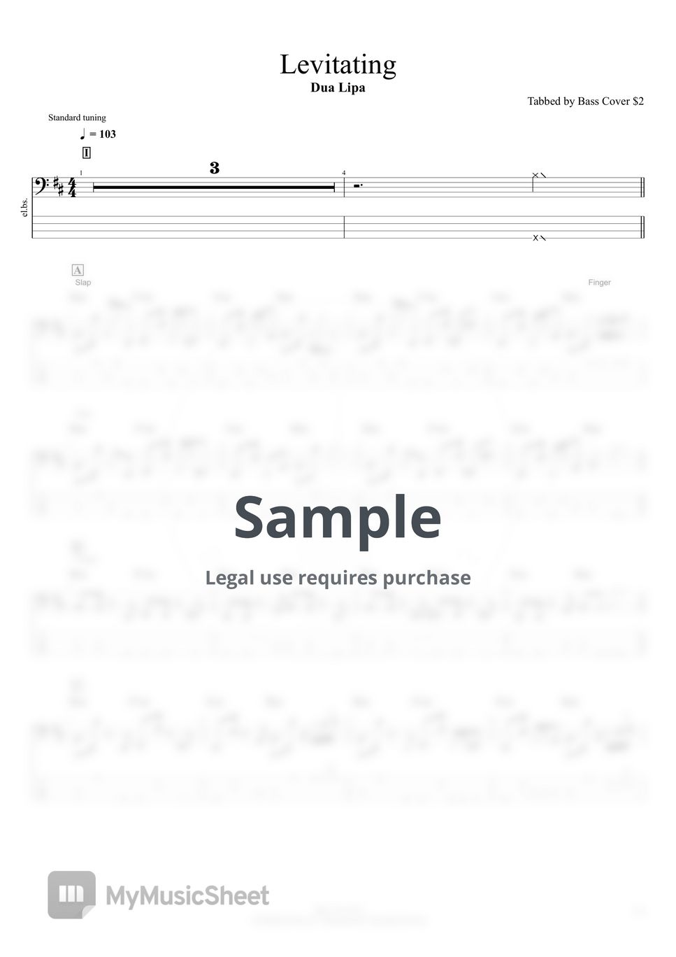 Dua Lipa - Levitating Tab + 1staff by Bass Cover $2