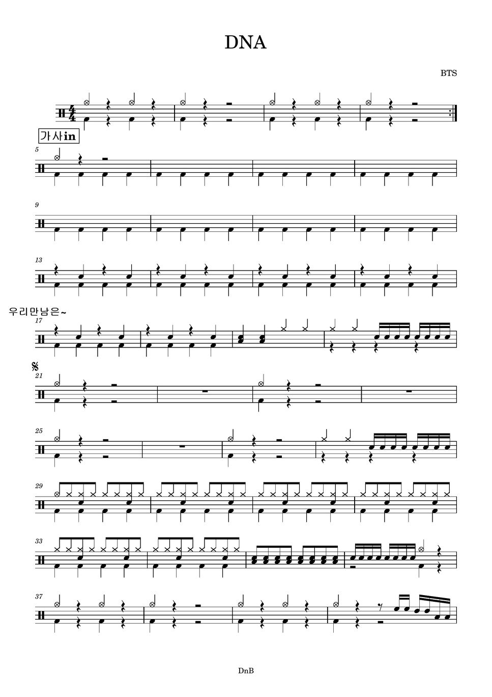 BTS - DNA(쉬움) Sheets by DnB