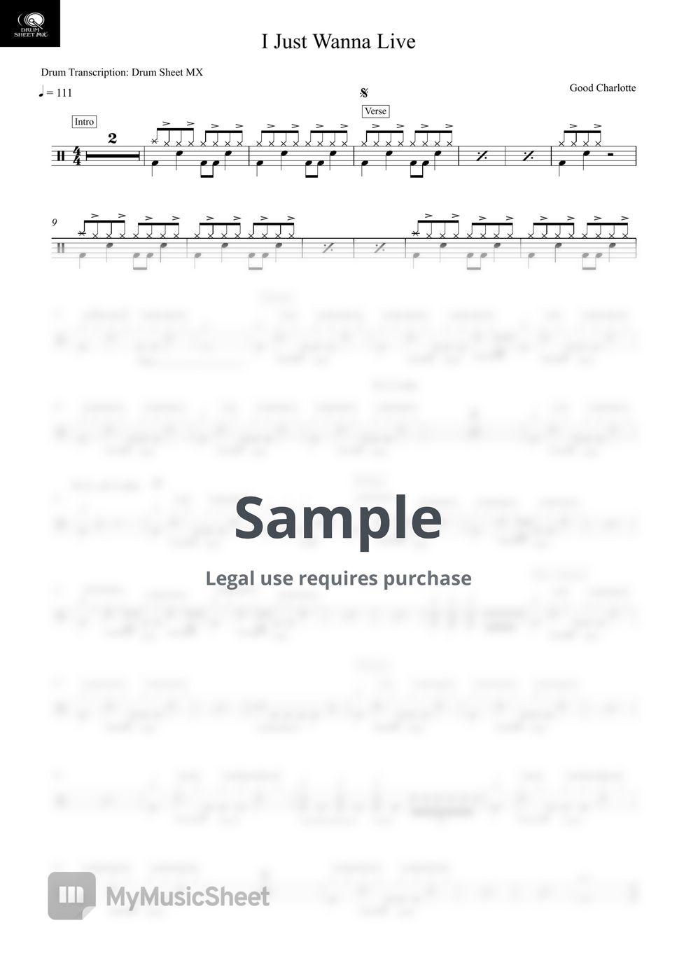 Good Charlotte - I Just Wanna Live Sheet Music by Drum Transcription ...