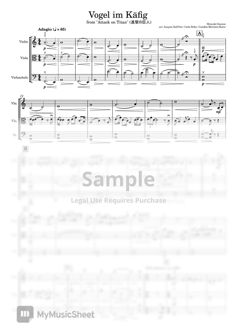 Hiroyuki Sawano - Vogel im Käfig (Attack on Titan) Sheet Music by ...