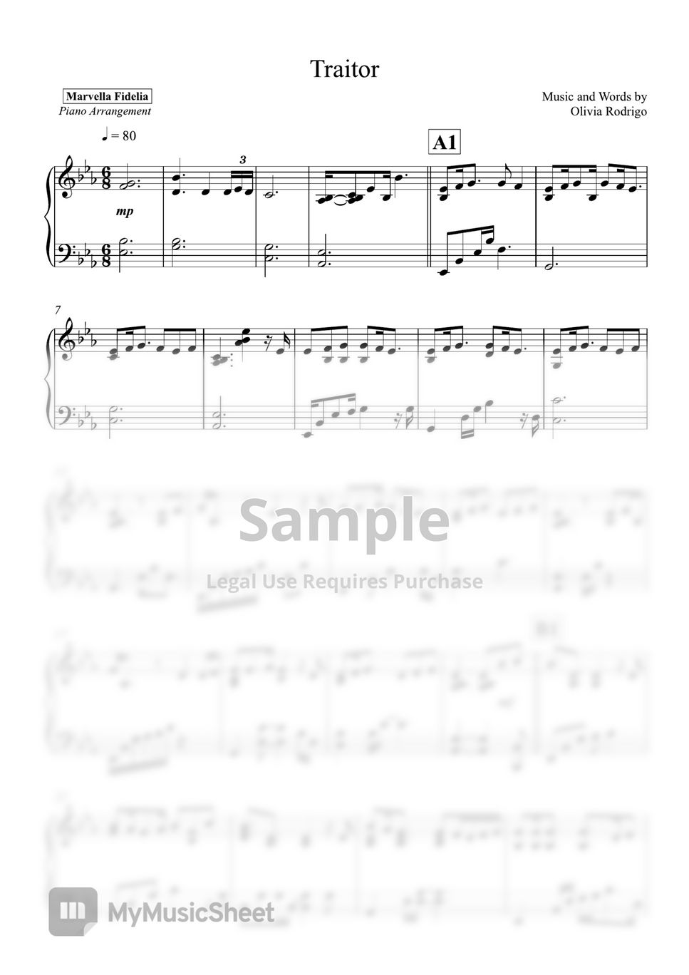 Olivia Rodrigo - Traitor Sheet Music by Marvella Fidelia