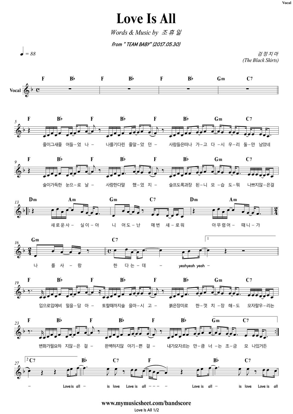 The Black Skirts - Love Is All | Band Score Sheet
