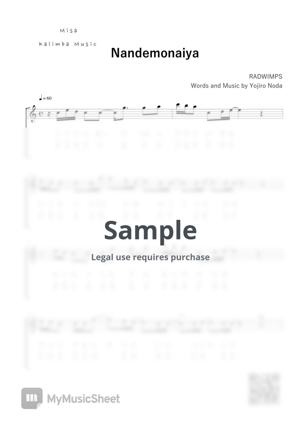 RADWIMPS - Nandemonaiya / 17Keys Kalimba / Letter Notation Sheets by Misa / Kalimba Music