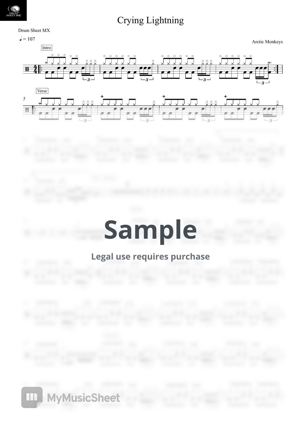 Arctic Monkeys - Crying Lightning Sheet Music by Drum Sheet MX