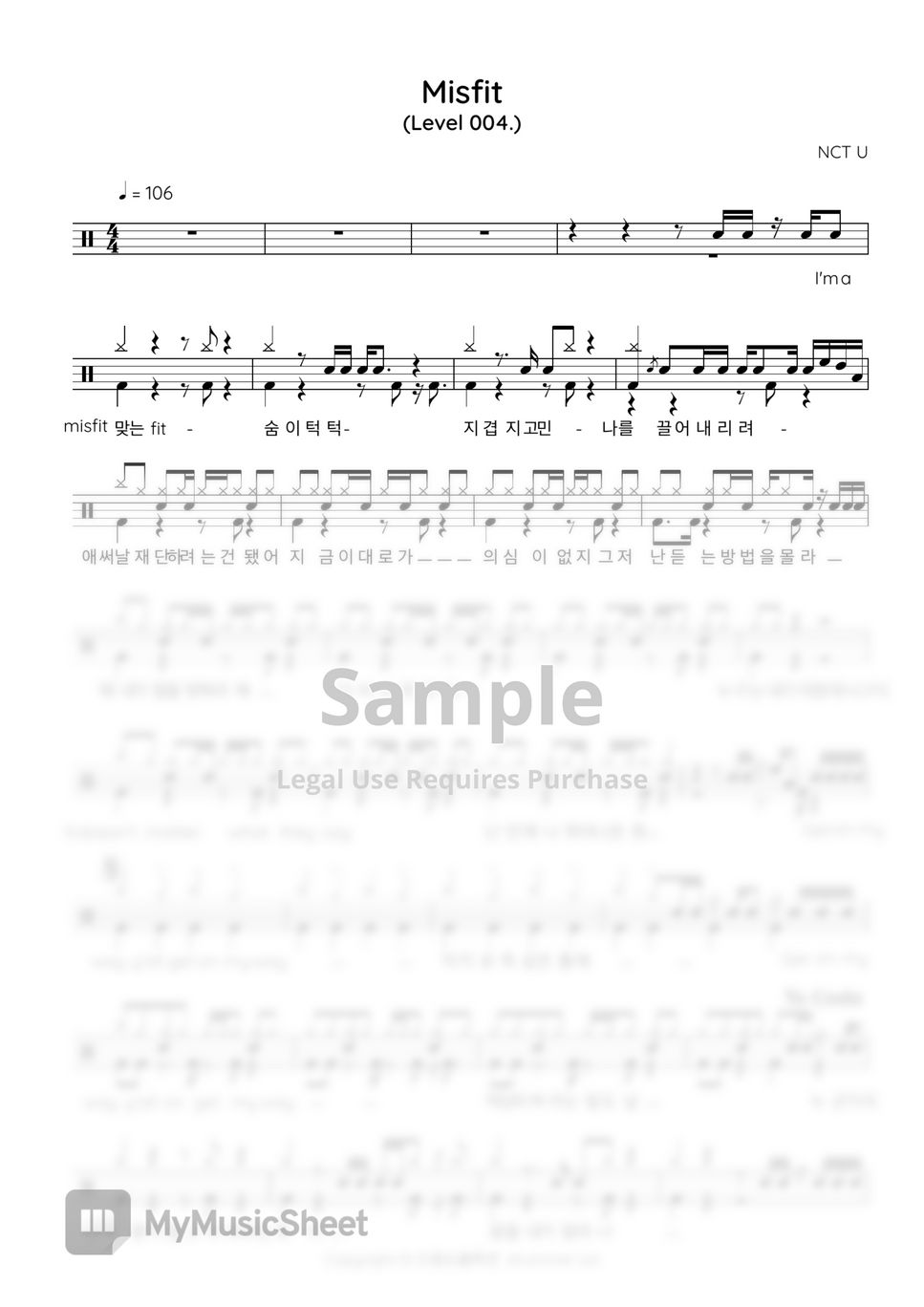NCT U - Misfit Sheet Music by 드럼소올루션 Drummer Sol