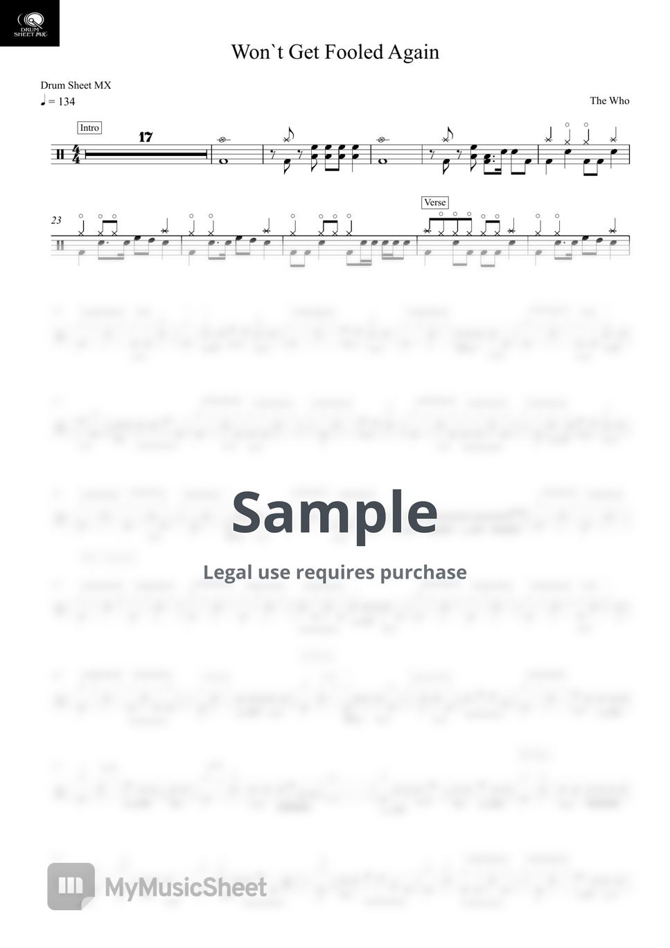 The Who - Won`t Get Fooled Again Sheets by Drum Sheet MX