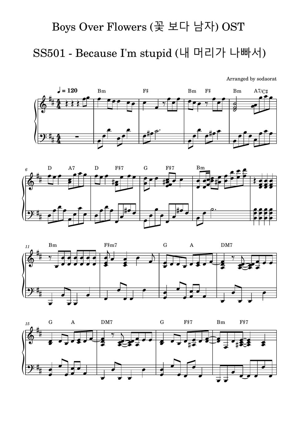 Boys Over Flowers OST - SS501 - Because I'm stupid Sheets by sodaorat