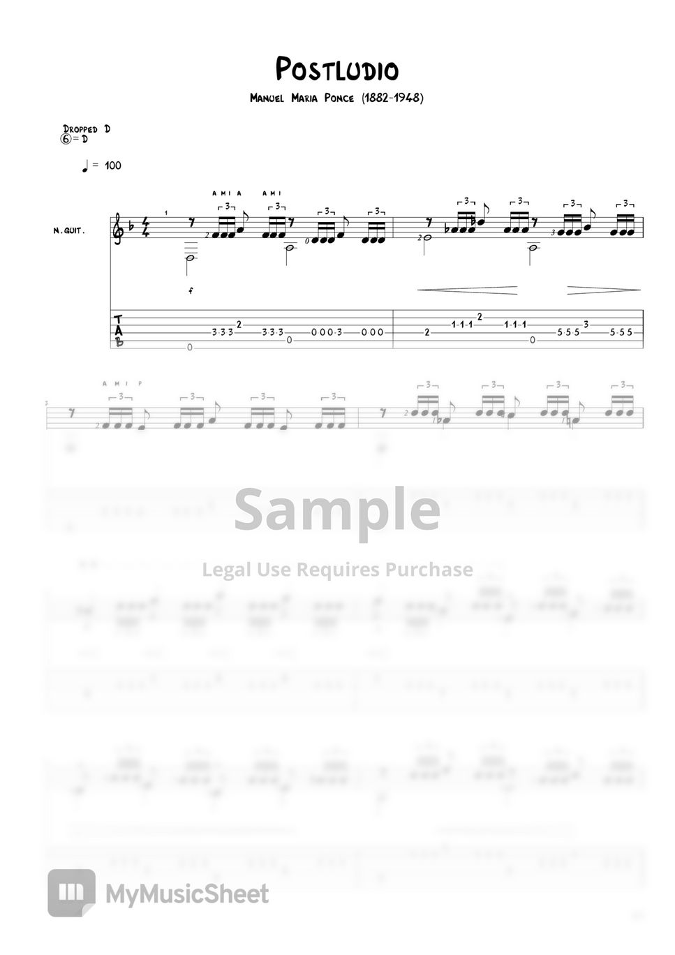 Manuel Maria Ponce - Postludio TAB+1 Staff by Agape Guitar