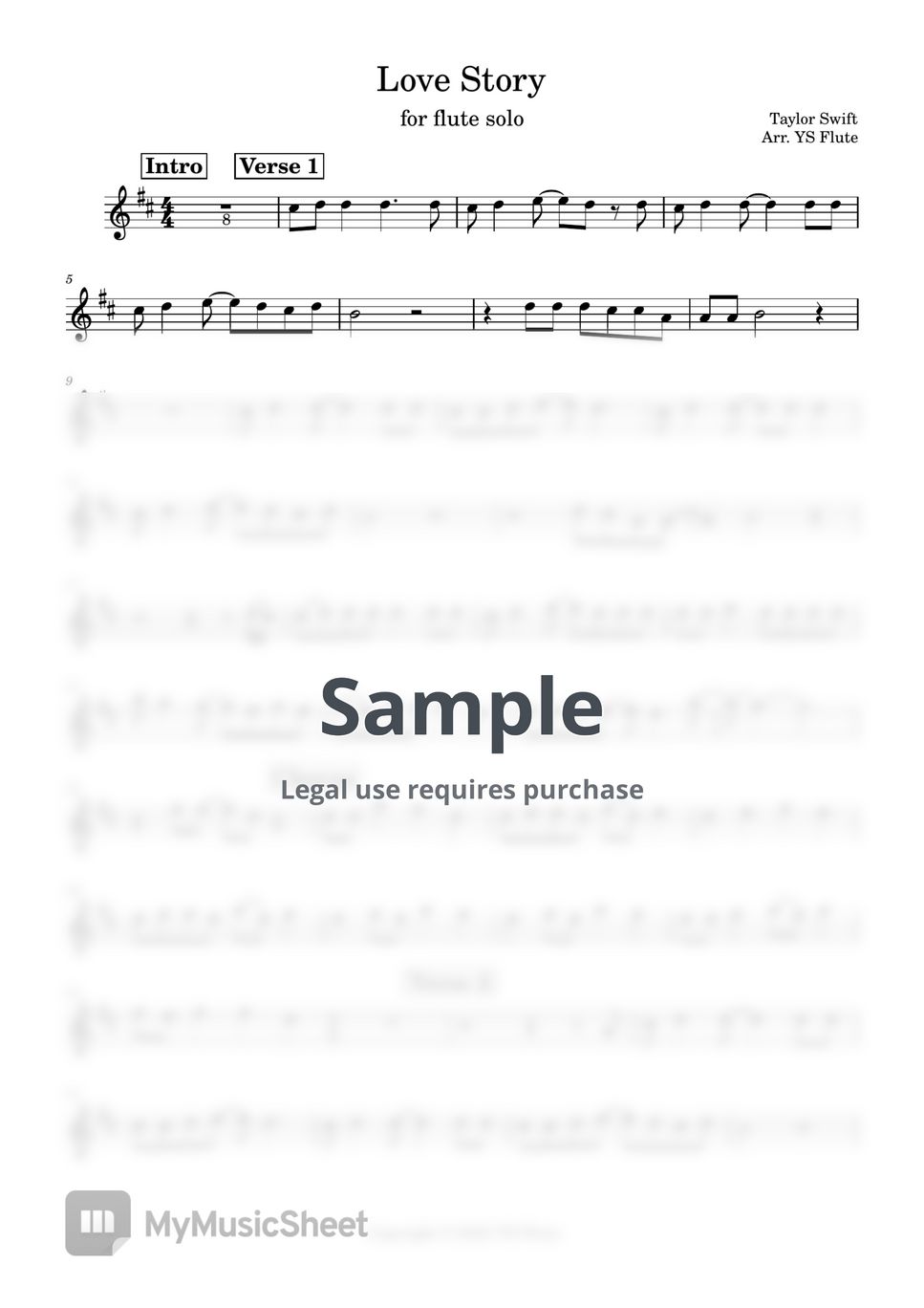 Taylor Swift - Love Story Sheet Music by YS Flute